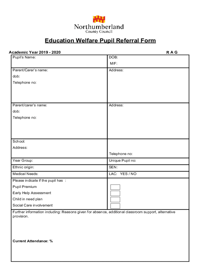 Fillable Online Education Welfare Pupil Referral Form Fax Email Print ...