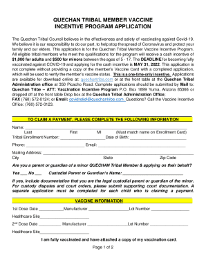 Fillable Online Quechan Tribal members vaccination incentive program ...