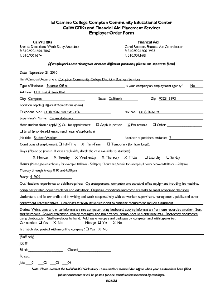 Fillable Online Brenda Donaldson - El Camino College Fax Email Print - pdfFiller