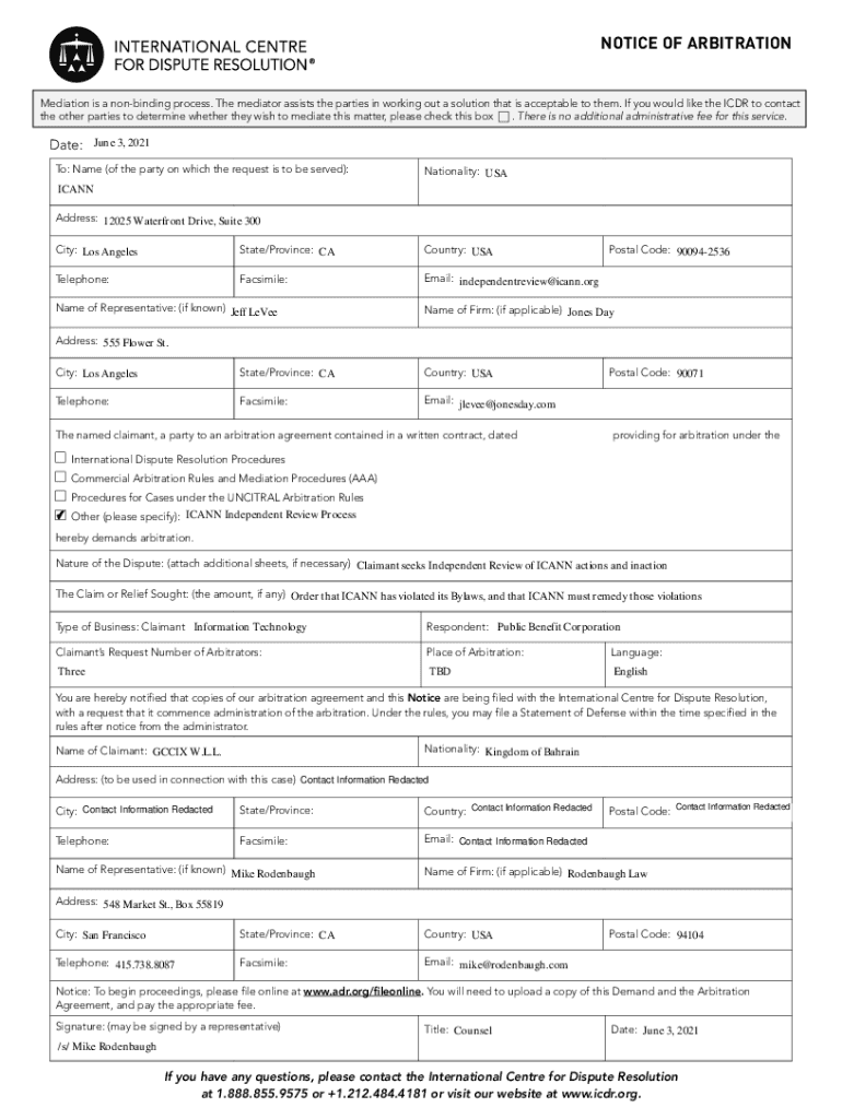 Fillable Online Notice Of Arbitration :: Official Federal Forms ...