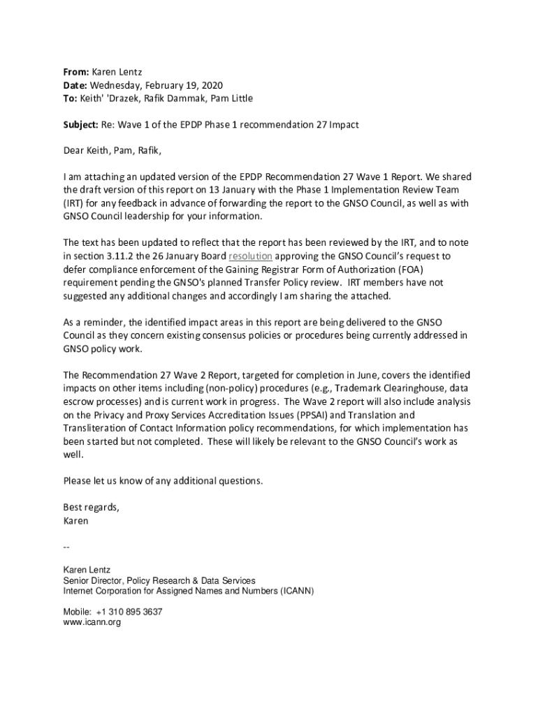 Fillable Online Wave 1 of the EPDP Phase 1 recommendation 27 Impact ...