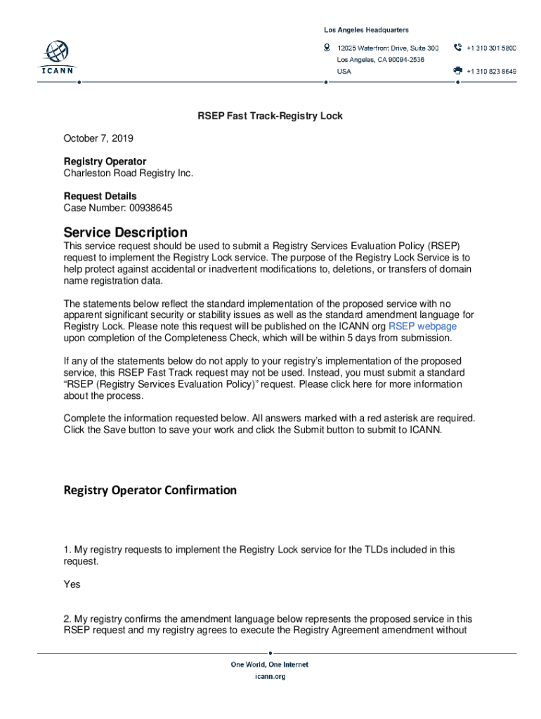 Fillable Online Service Description Registry Operator Confirmation Fax ...