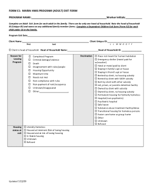 Fillable Online marin hmis program (adult) exit form Fax Email Print ...