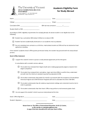 Fillable Online STUDY ABROAD ACADEMIC ELIGIBILITY FORM Fax Email Print ...