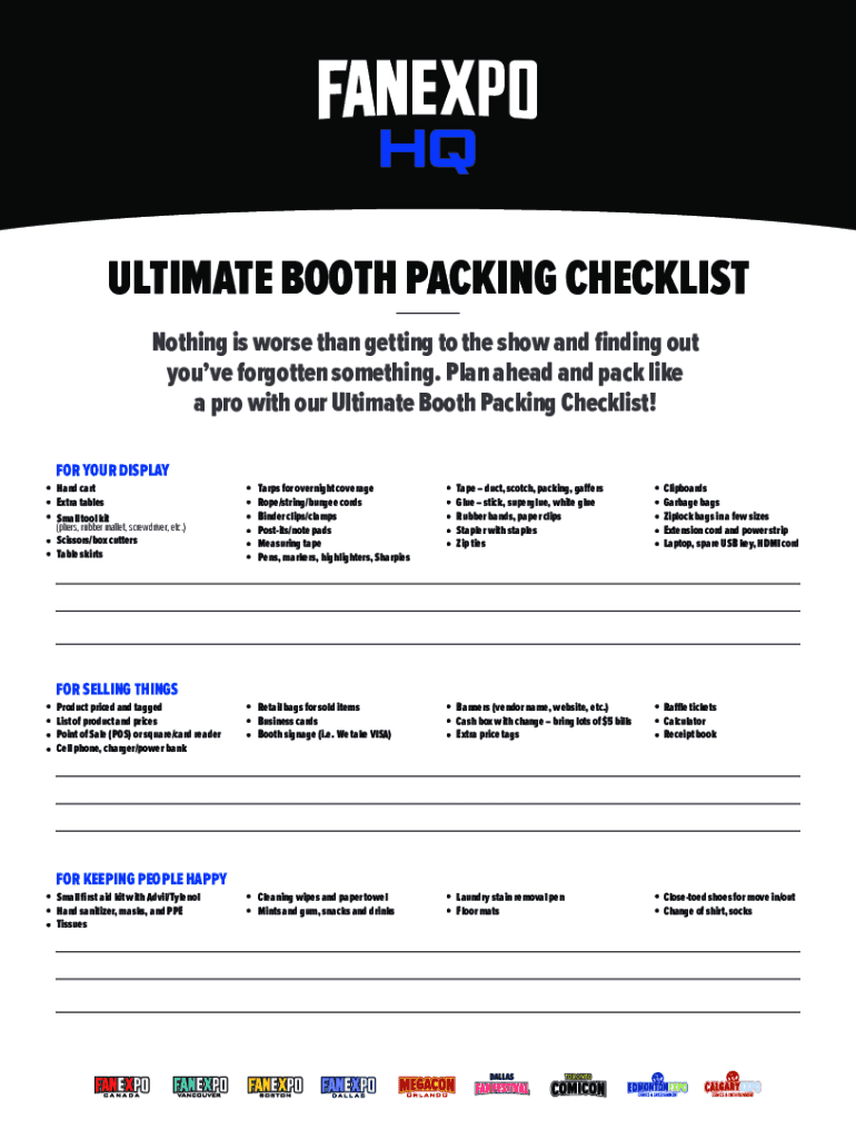 Fillable Online 20 Essential Items for Every Trade Show Packing List ...
