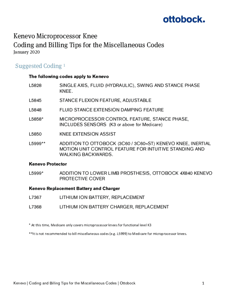 Fillable Online Kenevo Microprocessor Knee Coding and Billing Tips for the ... Fax Email Print ...