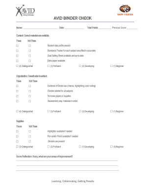 Fillable Online AVID BINDER CHECK Fax Email Print - pdfFiller