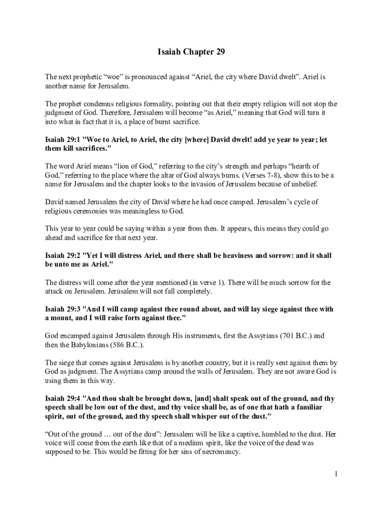 Fillable Online Isaiah 29 - NIV Bible - Woe to you, Ariel, Ariel, the ...