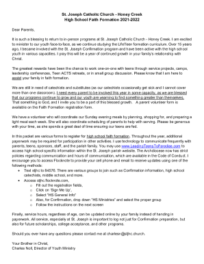 Fillable Online High SchoolSt. Joseph Catholic Church Fax Email Print - pdfFiller