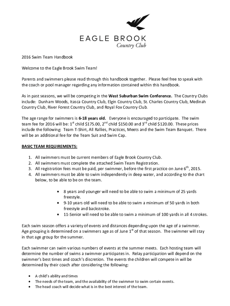 Fillable Online Shadow Brook Sharks Swim Team Handbook Fax Email Print ...