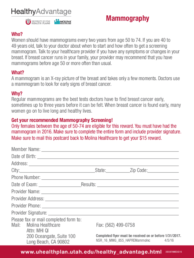 Fillable Online Starting Breast Cancer Screening at Age 40 Instead of ...