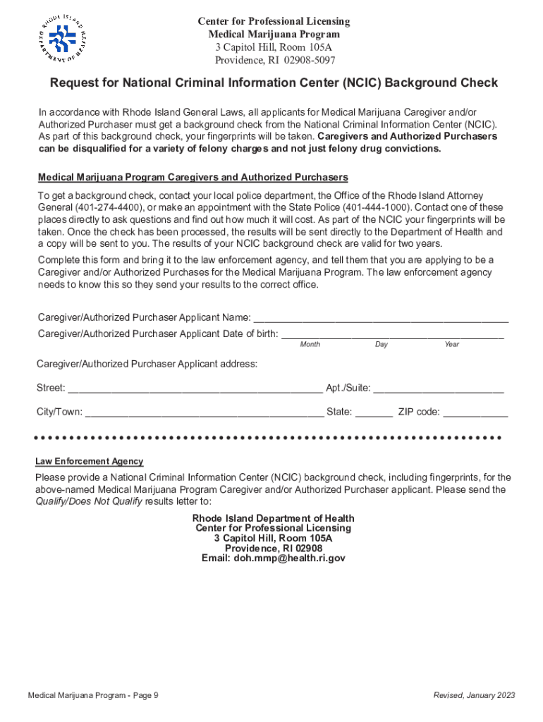 Fillable Online health ri Request for National Criminal Information ...