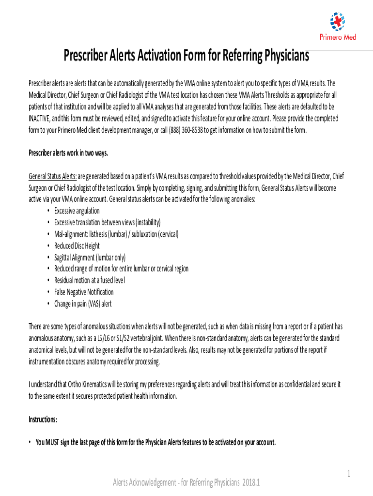 Fillable Online Prescriber Alerts Activation Form for Referring ...