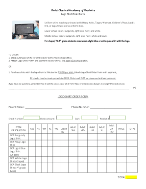 Fillable Online Logo Shirt Order Form Fax Email Print - pdfFiller