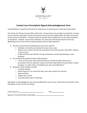 Fillable Online Contact Lens Prescription Signed Acknowledgement Form ...