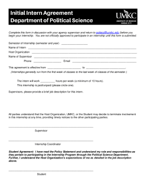 Fillable Online Initial Intern Agreement (PDF) Fax Email Print - pdfFiller