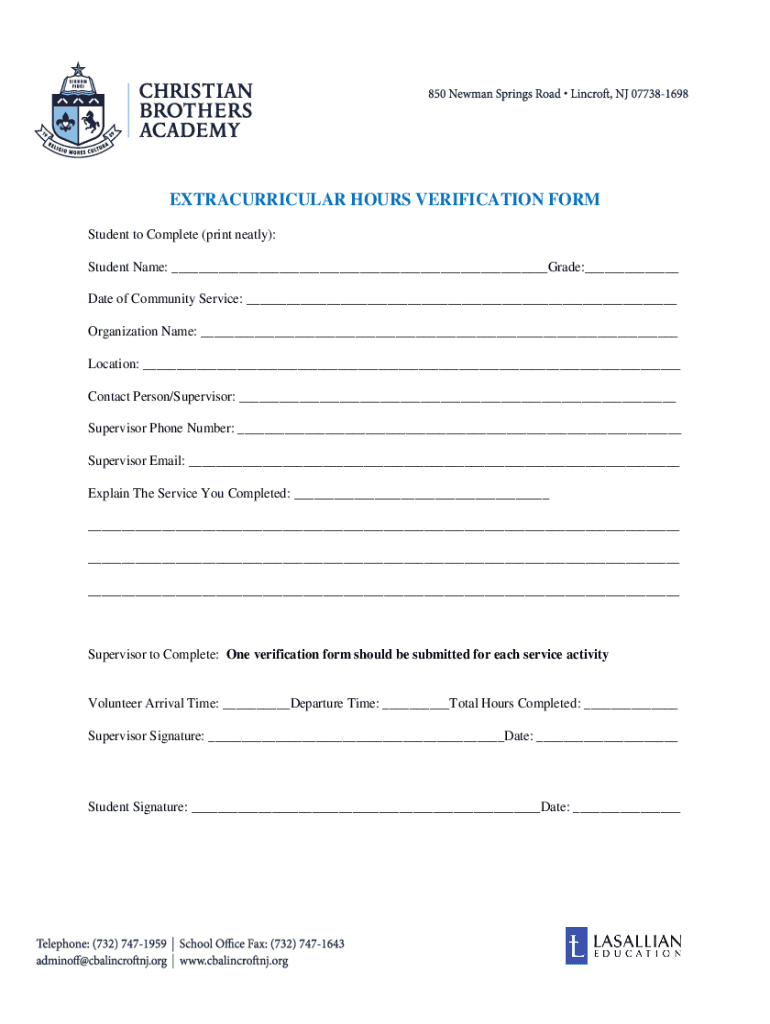 Fillable Online Extra-Curricular Activities Verification Form - Chattanooga Fax Email Print ...