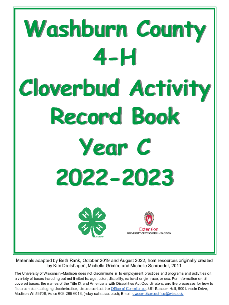 Fillable Online 4-H Cloverbud Activity Book C - Taylor County ...