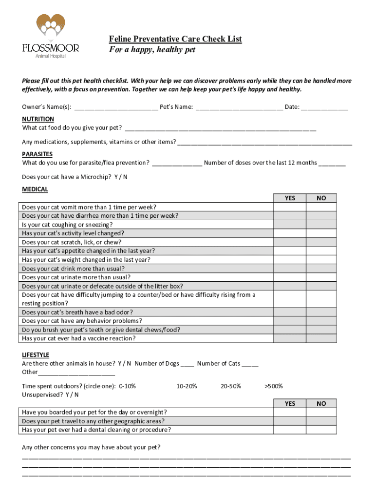 Fillable Online Please fill out this Feline health checklist Fax Email ...
