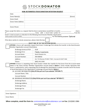 Fillable Online non automated stock donation initiation request Fax ...