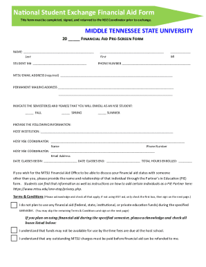 Fillable Online Na onal Student Exchange Financial Aid Form Fax Email ...