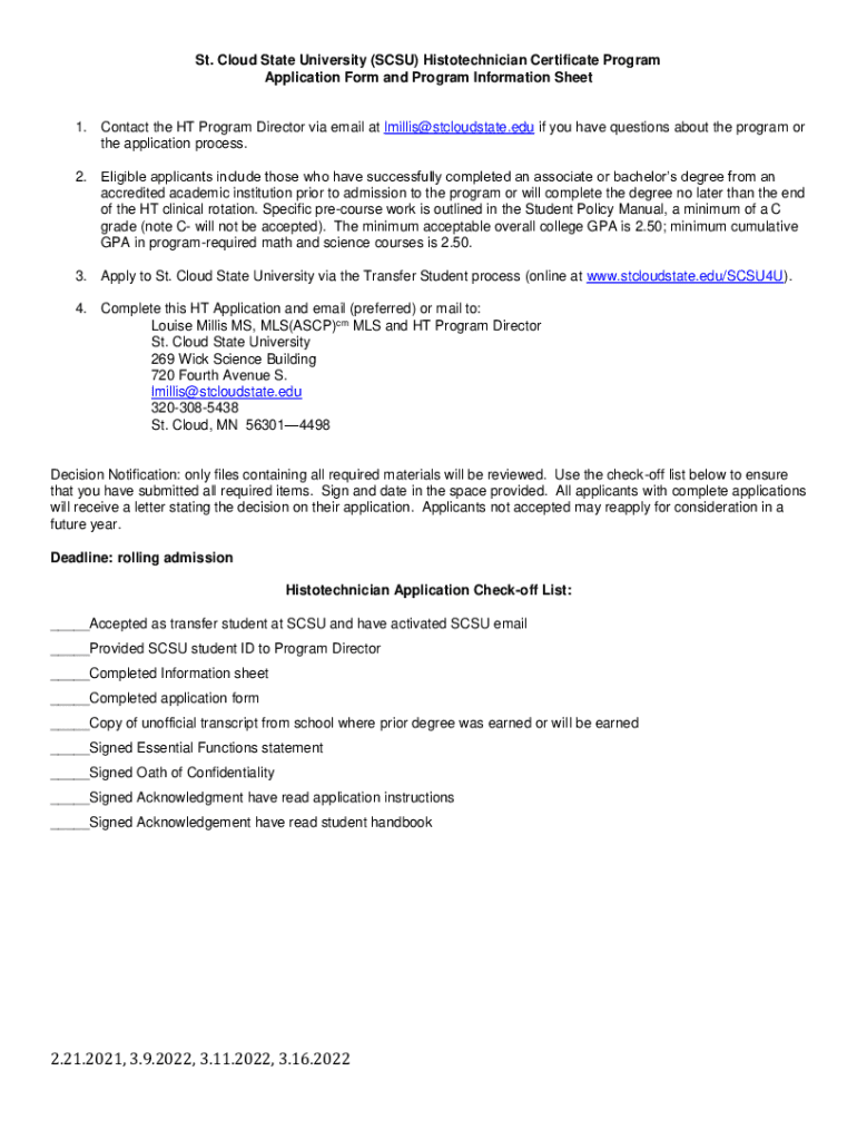 Fillable Online The Histotechnician (HT) Certificate is a new program ...