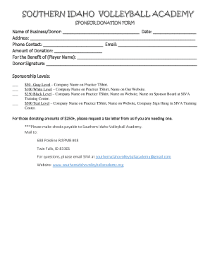 Fillable Online SPONSOR DONATION FORM Fax Email Print - pdfFiller