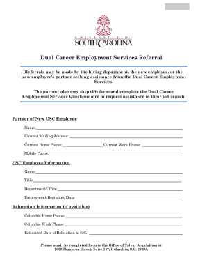 Fillable Online USC Dual Employment Referral Form Fax Email Print ...