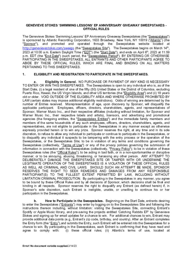 Fillable Online GENEVIEVE STOKES SWEEPSTAKES FORM 4860-4995-5122 v.12 ...