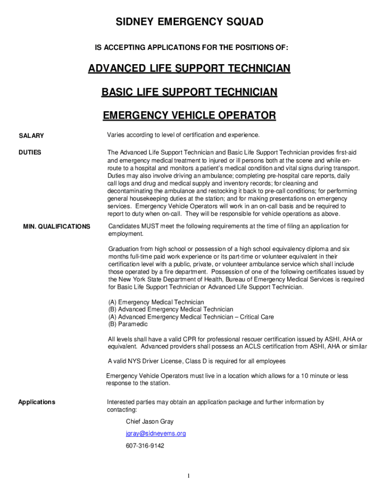 Fillable Online Gold Cross Ambulance Emergency Vehicle Technician ... Fax Email Print - pdfFiller