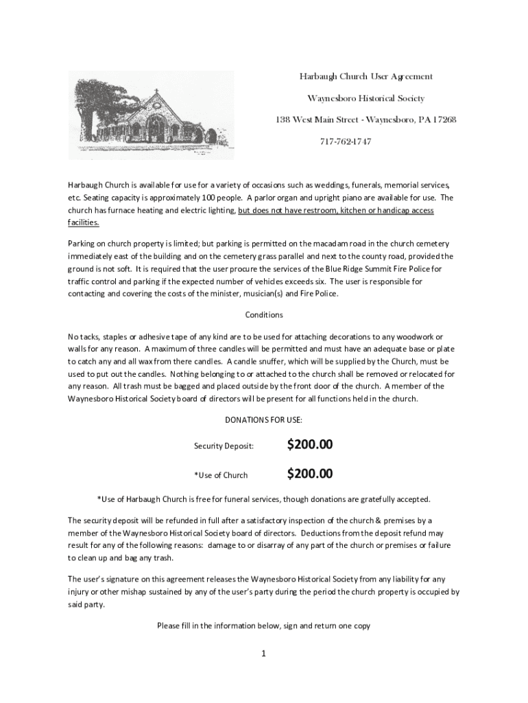 Fillable Online Harbaugh Church User Agreement Master without picture ...