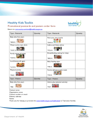 Fillable Online Healthy Kids website poster and card order form Fax ...