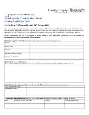 Fillable Online Development Trust Student Fund - Funding Application ...