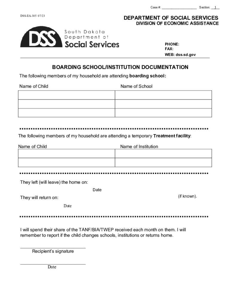 Fillable Online dss sd BOARDING SCHOOL/INSTITUTION DOCUMENTATION ... Fax Email Print - pdfFiller