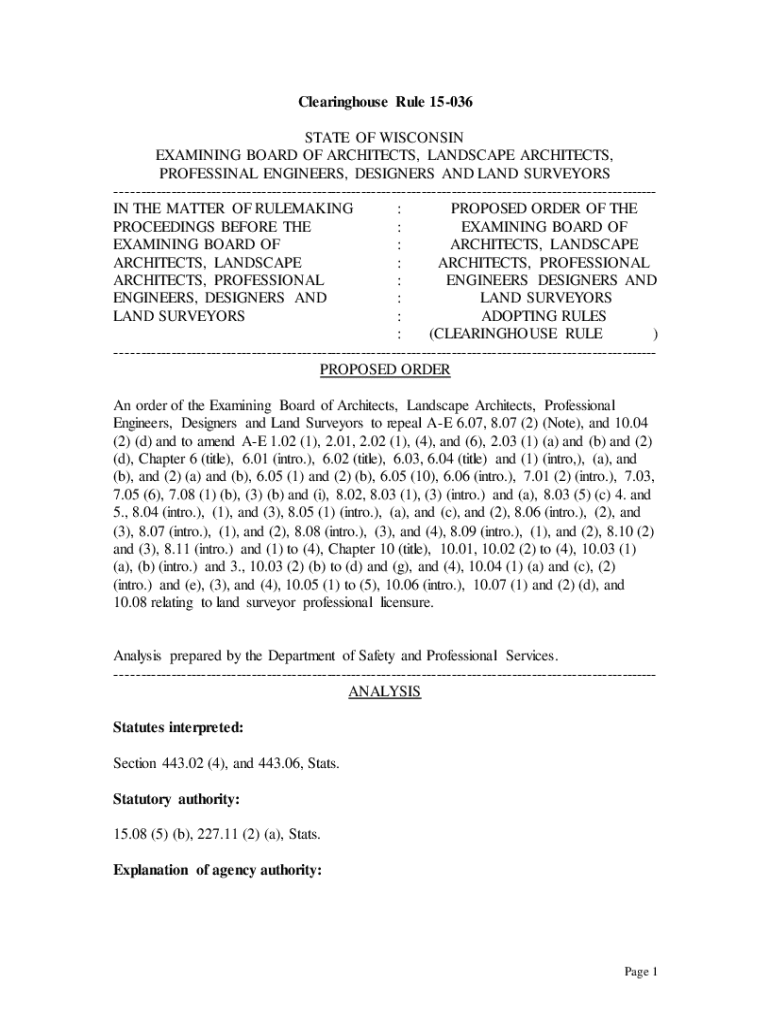 Fillable Online docs legis wisconsin Clearinghouse Rule 15-036 - Wisconsin Legislative Documents ...
