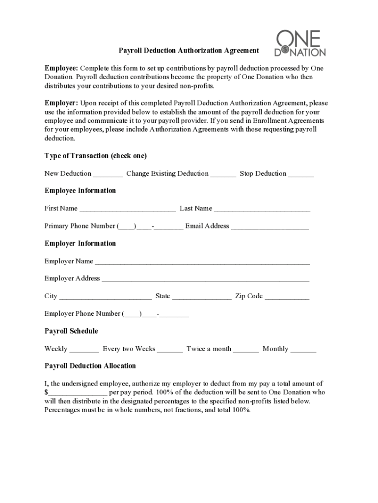 Fillable Online Payroll Deduction Authorization Agreement Fax Email Print - pdfFiller