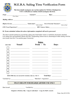 Fillable Online MEBA Sailing Time Verification Form Fax Email Print ...