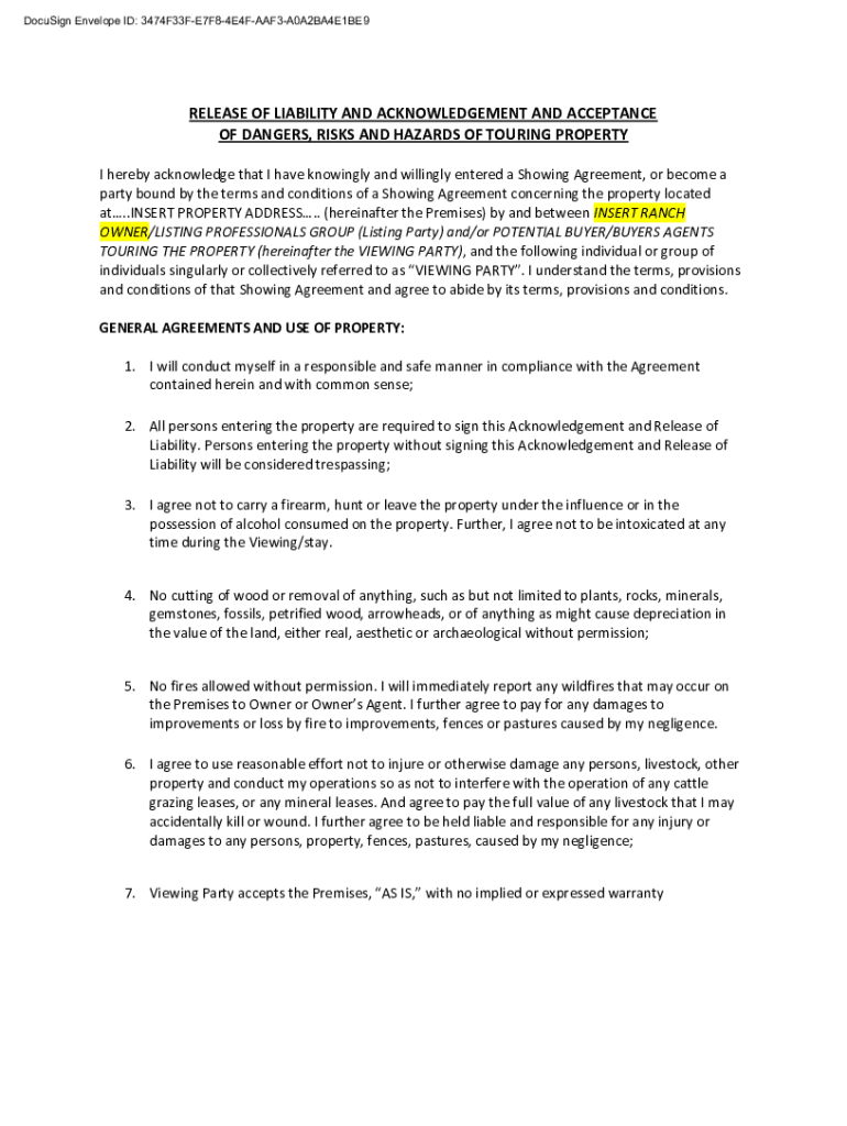 Fillable Online Ranch Listing Release of Liability.docx Fax Email Print ...