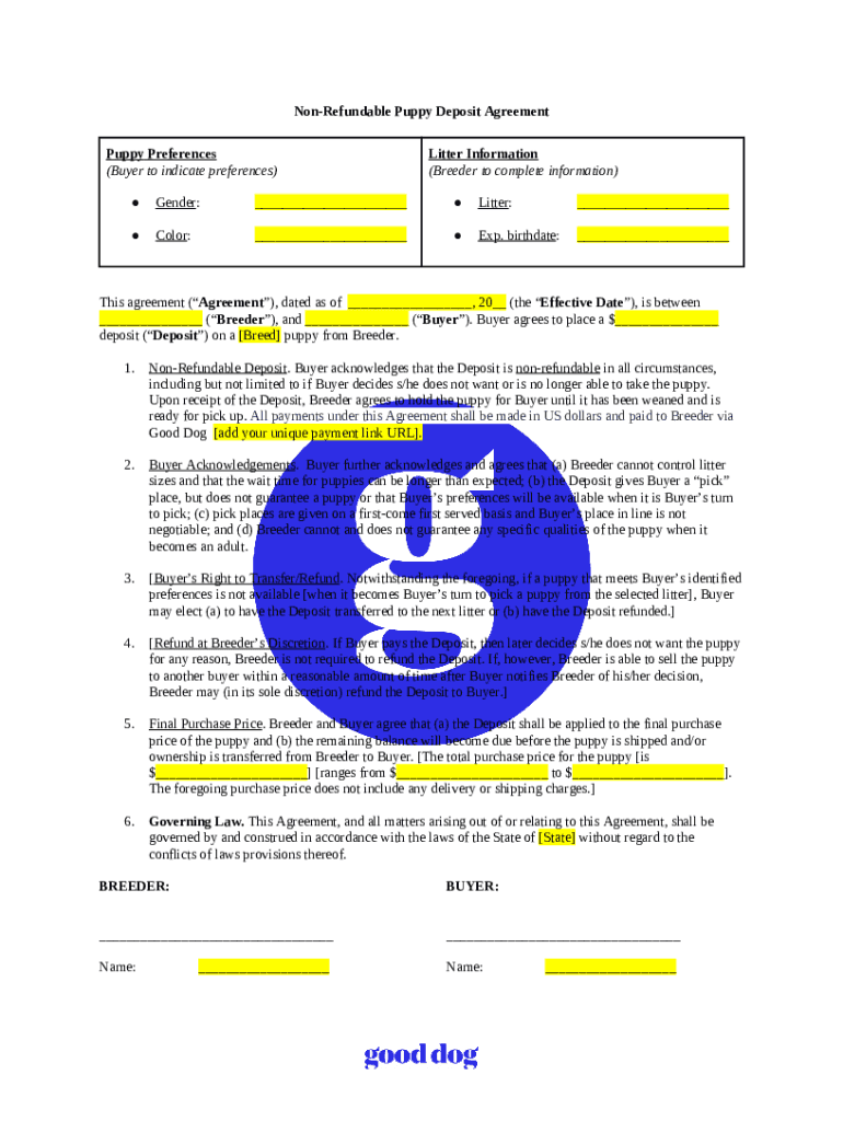 2023+Sample+Contract+Non-Refundable+Puppy ... Doc Template | pdfFiller