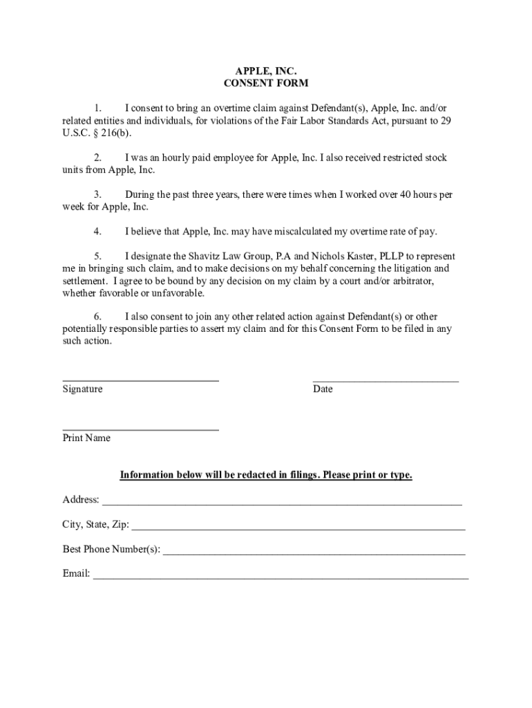Fillable Online Apple Consent Form - (Final) Fax Email Print - pdfFiller