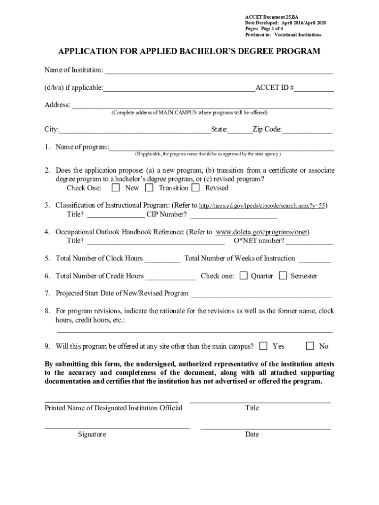 Fillable Online APPLICATION FOR APPLIED BACHELOR'S DEGREE ... Fax Email Print - pdfFiller