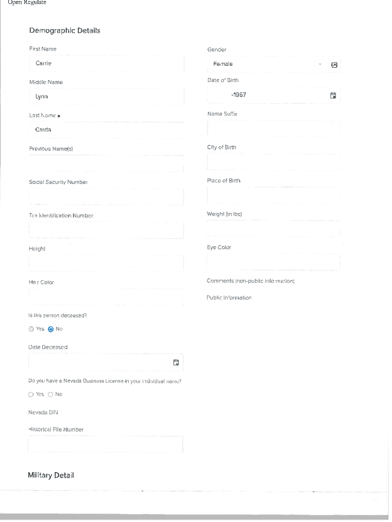 Fillable Online medboard nv Demographic Details Military Detail ...