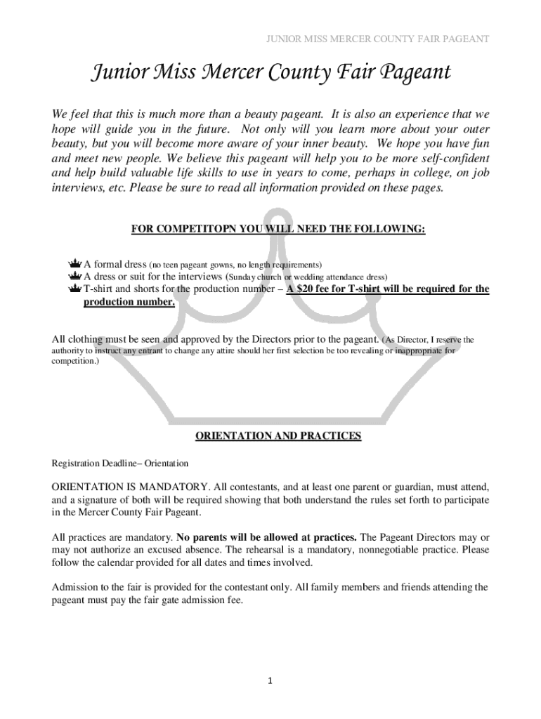 Fillable Online Jr. Miss /Fair Queen Pageant Application Fax Email ...