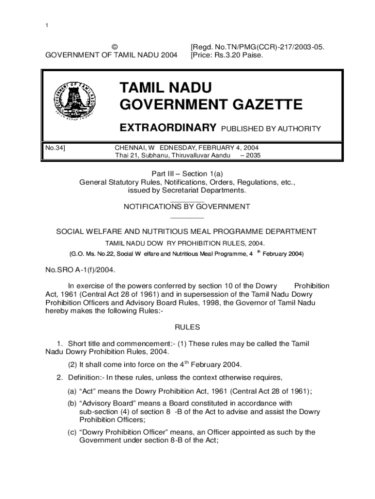 Fillable Online Tamil Nadu Government Gazette Regd.No. TN/PMG(CCR) Fax ...