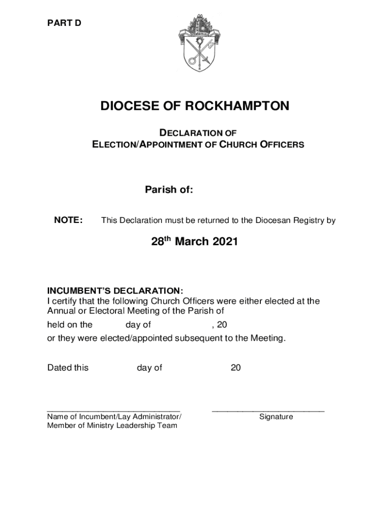 Fillable Online anglicanchurchcq org DECLARATION BY CHURCHWARDENS OF ...