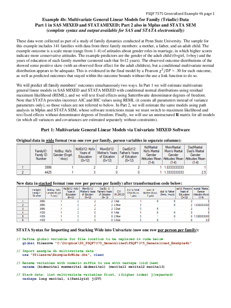 Fillable Online Example 4b Multivariate General Linear Models For
