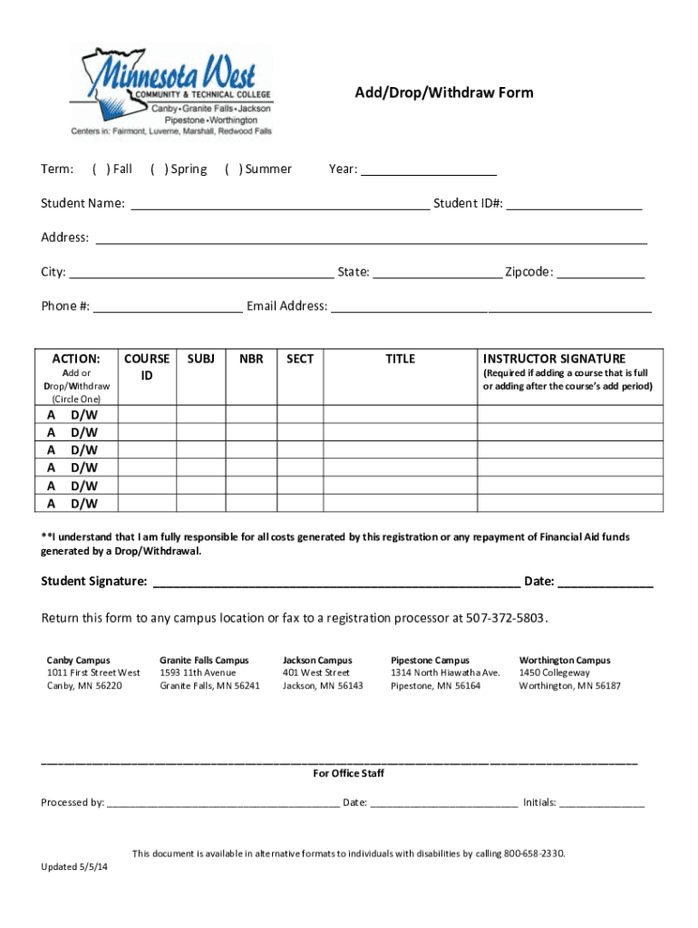 Fillable Online Add/drop proceduresStudent Records and Registrar ... Fax Email Print - pdfFiller