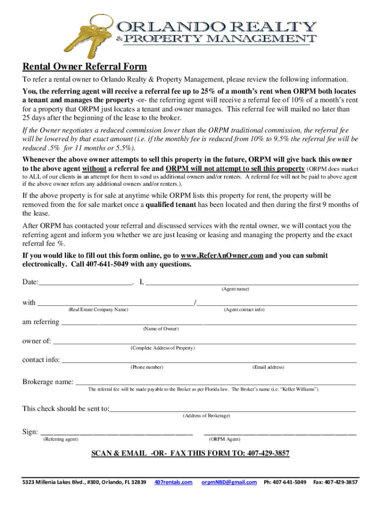 Fillable Online ORPM Owner Referral Form -25% Fax Email Print - pdfFiller
