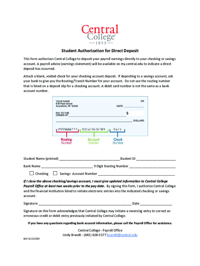 Fillable Online Revised Student Authorization for Direct Deposit.docx Fax Email Print - pdfFiller
