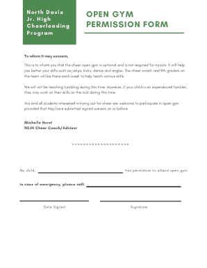 Fillable Online Open Gym Permission Form Fax Email Print - pdfFiller